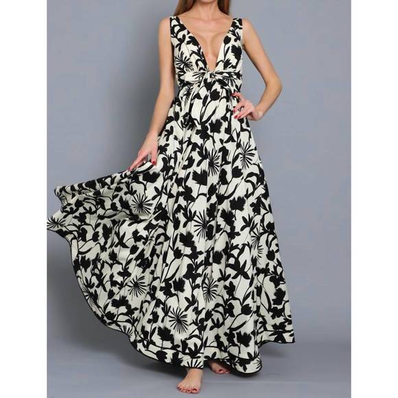 Aakaa | Dresses | New Aakaa Ballagio Floral Deep Plunge Maxi Dress In ...